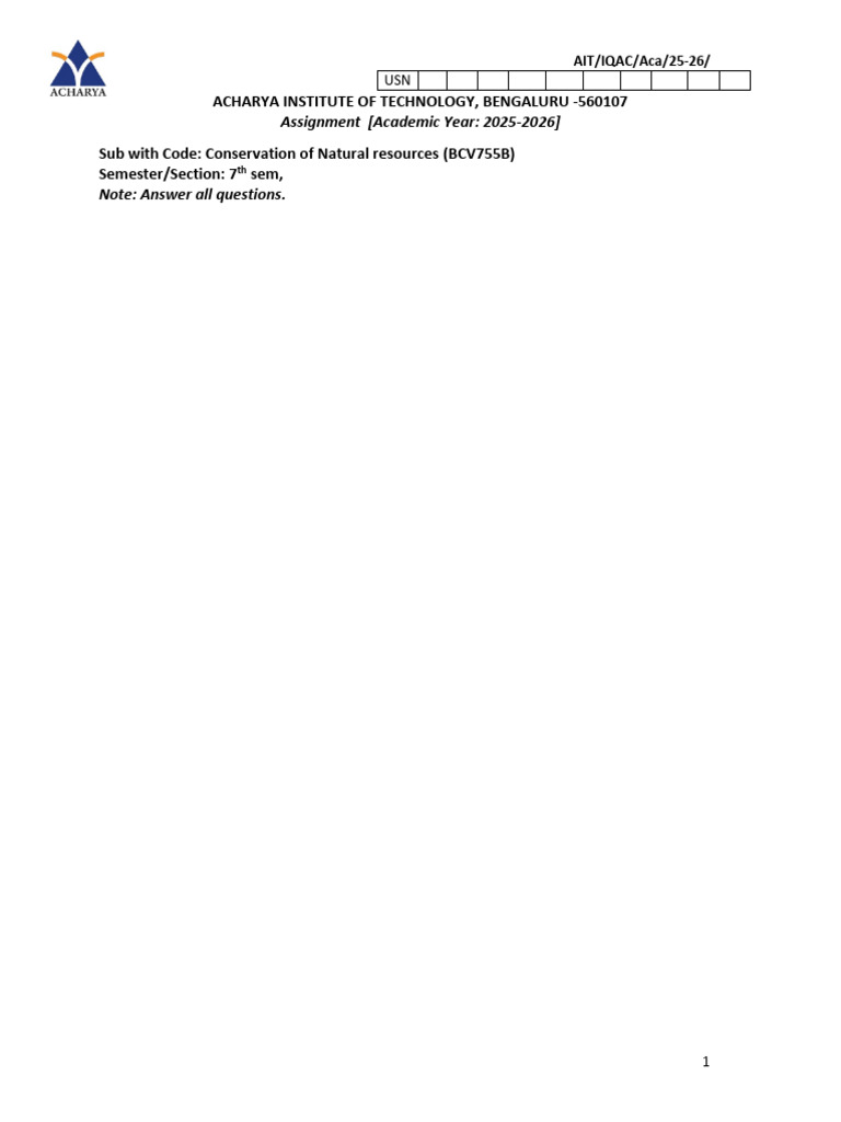 Conservation of Natural Resources Assignment Questions | PDF