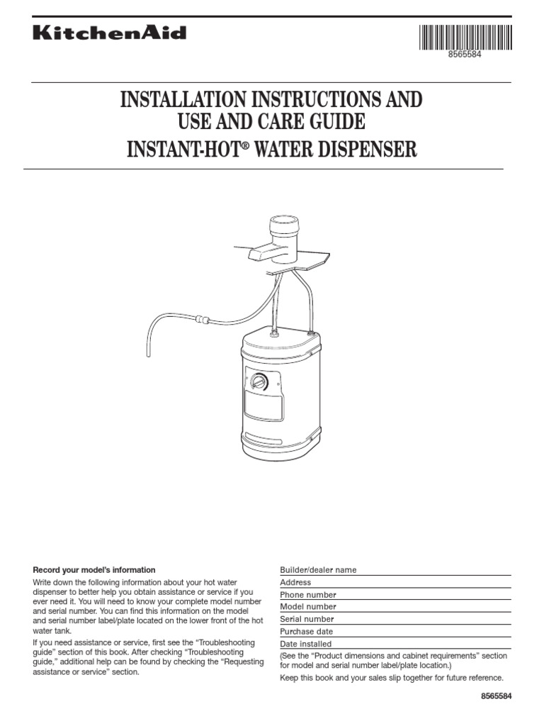 Installation Instructions 8565584 | PDF | Water Heating | Tap (Valve)