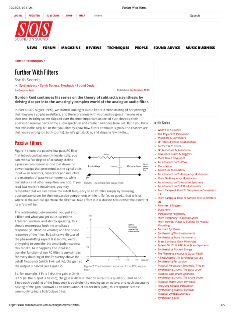 Further With Filters | PDF | Electronic Filter | Synthesizer