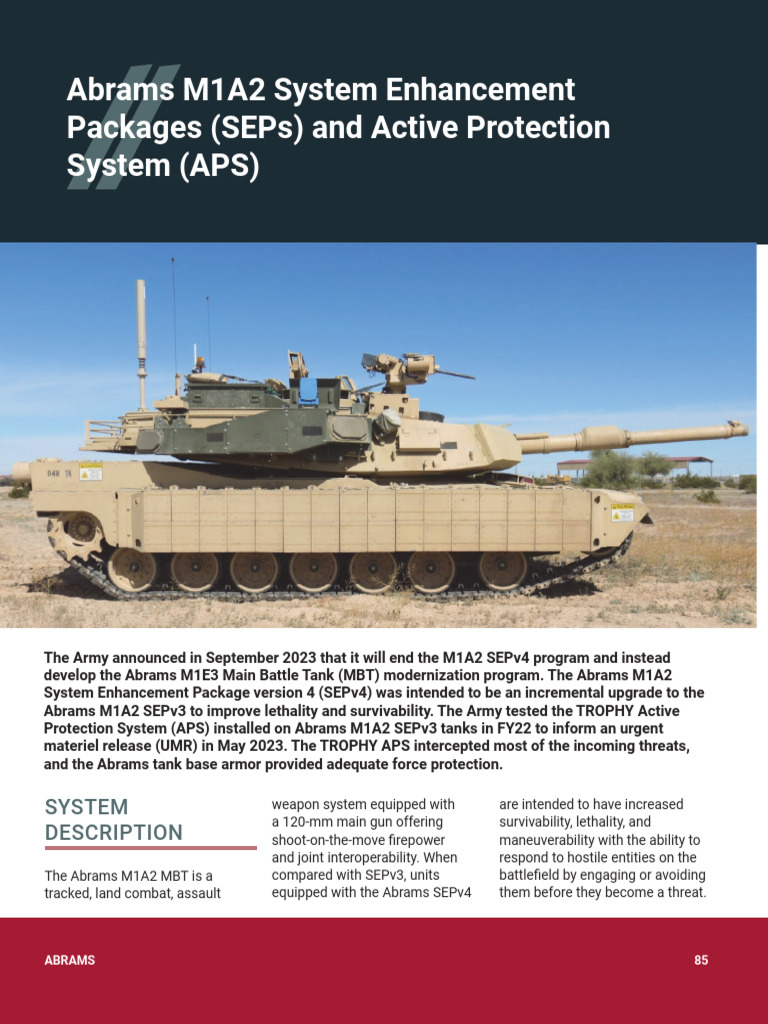 Abrams M1A2 System Enhancement | PDF | Tanks | Tracked Armoured ...