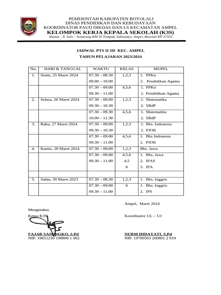 Jadwal PTS 2 2023 2024 | PDF