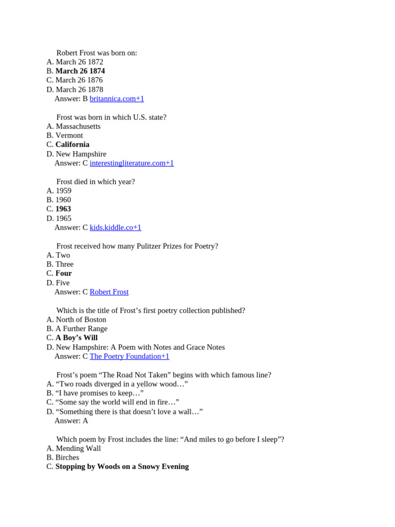 Robert Frost Previous Year | PDF | Poetry
