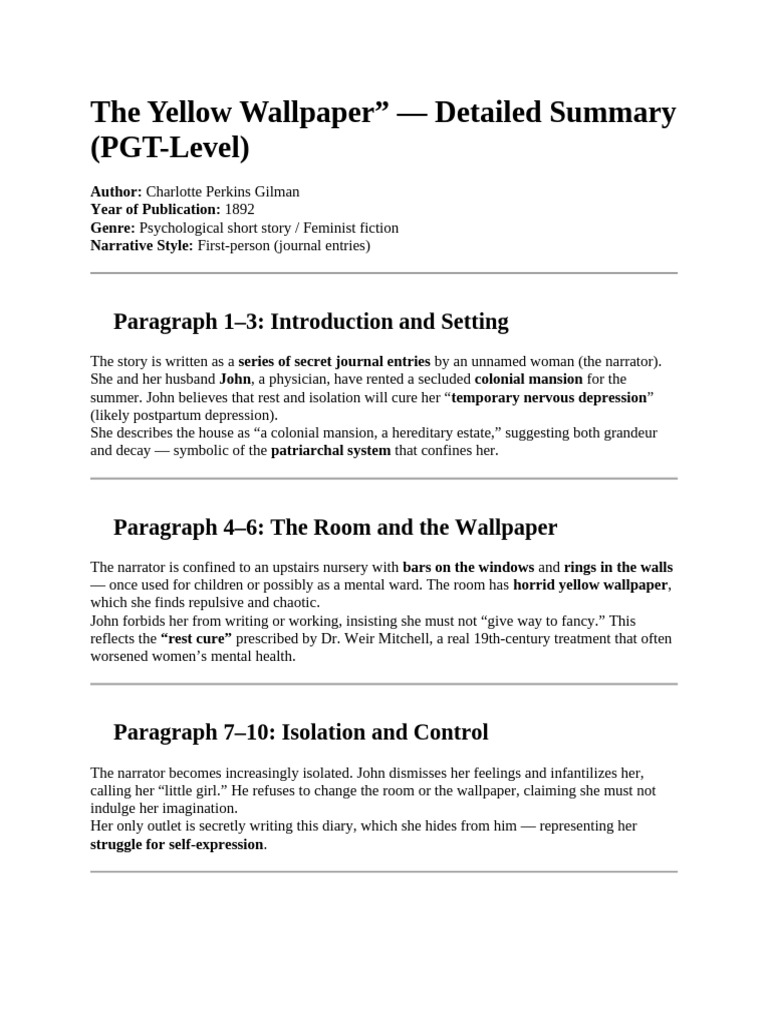 "The Yellow Wallpaper: Summary & Analysis" | PDF | The Yellow Wallpaper