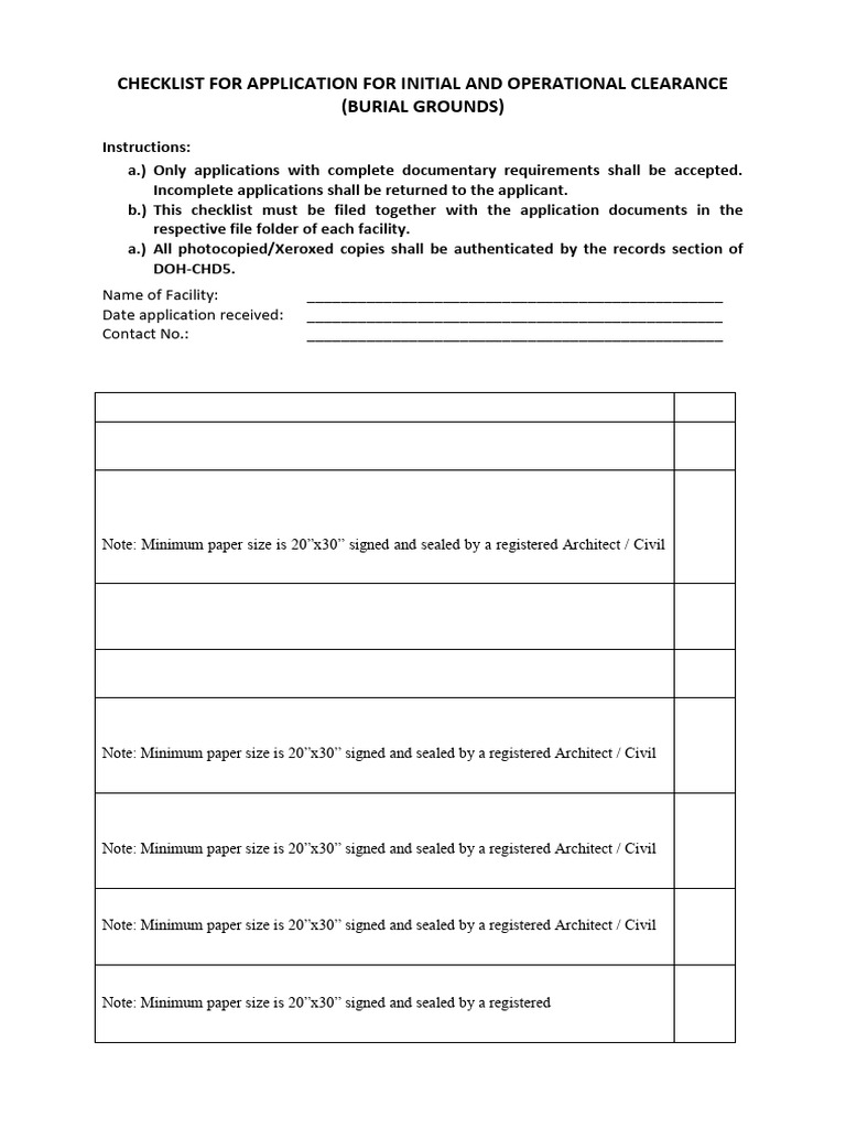 Burial Ground Clearance Application Checklist | PDF | Cemetery | Deed