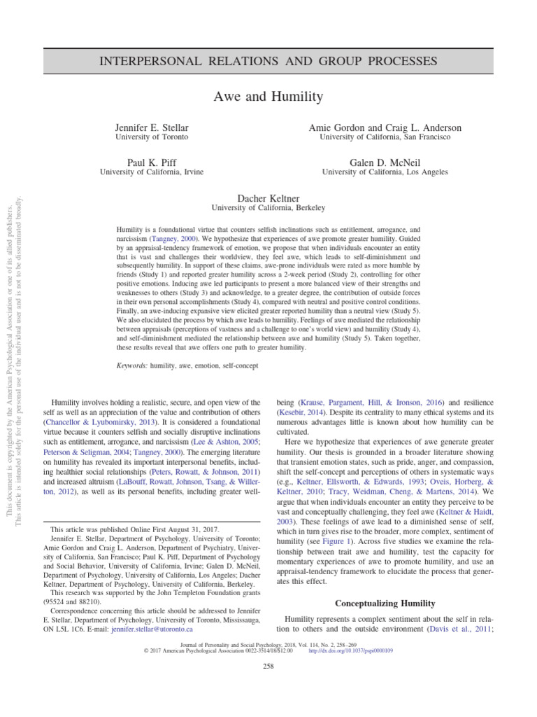 Awe and Humility - 059 | PDF | Emotions | Self Concept