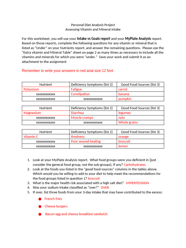NUR 252 Vitamins and Minerals Project Step 2.0 With Chapter Questions ...