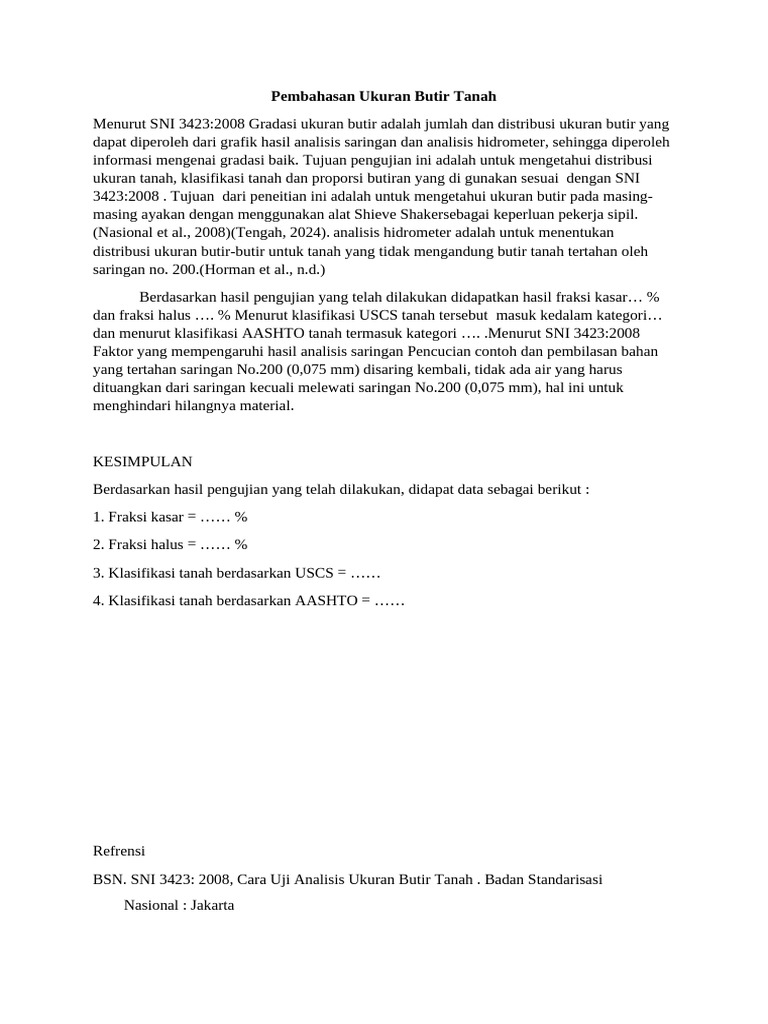 Analisis Ukuran Butir Tanah SNI 3423:2008 | PDF