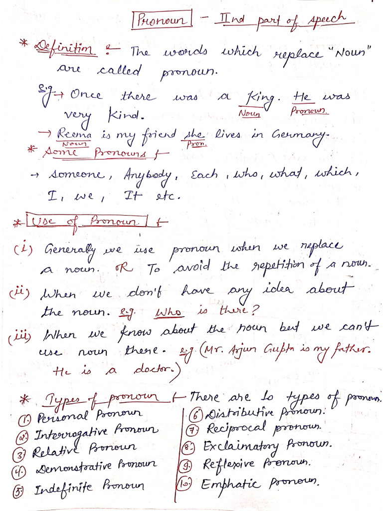 Pronoun Class Notes | PDF