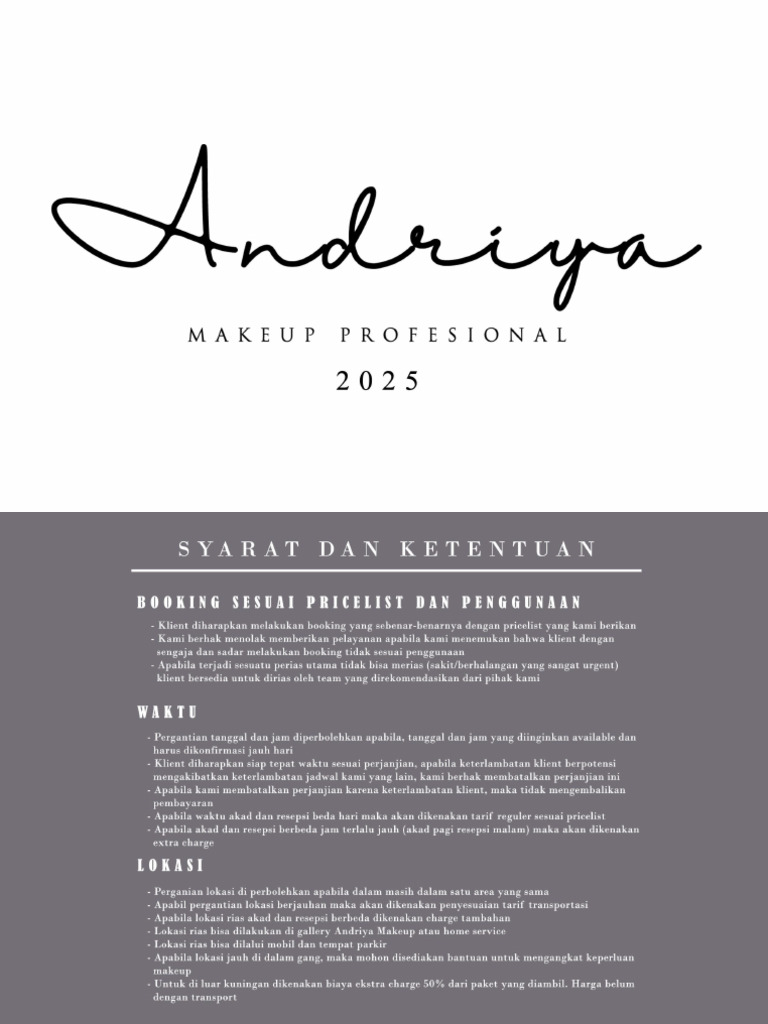 Price List Andriya Makeup 2025 | PDF