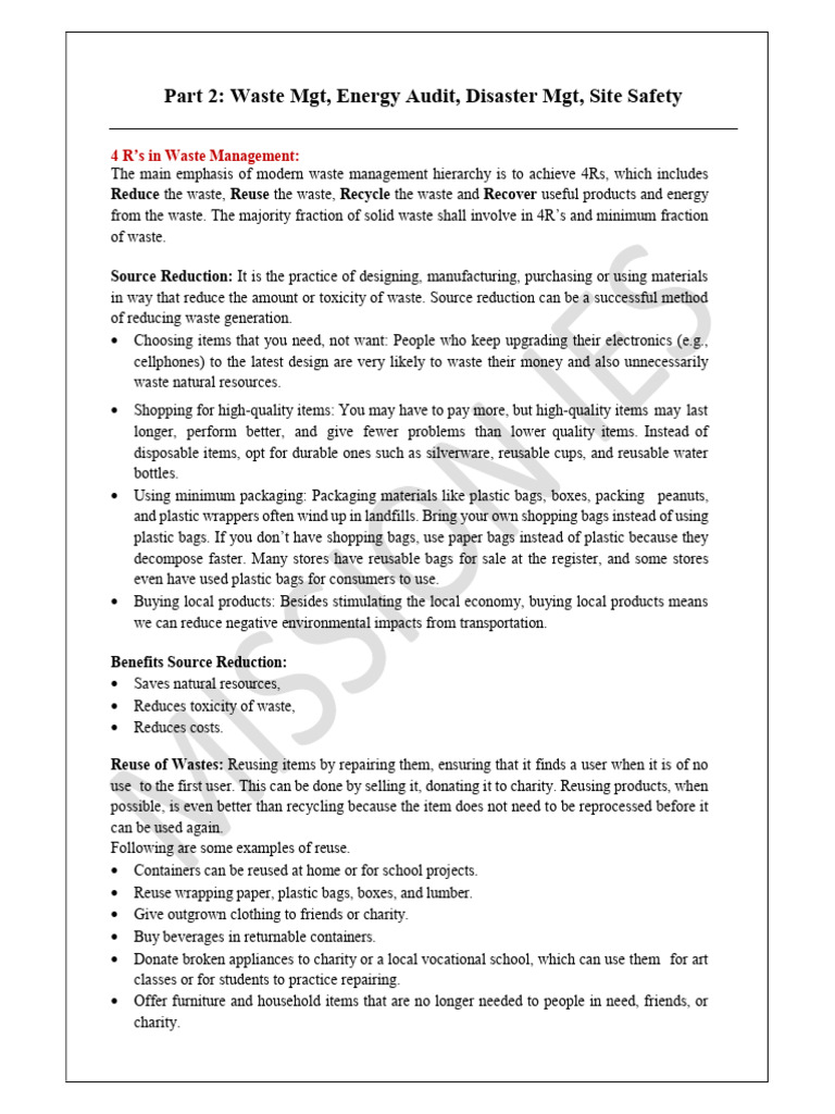 Part 2 - Waste Management, Energy Audit, Disaster Management & Site ...