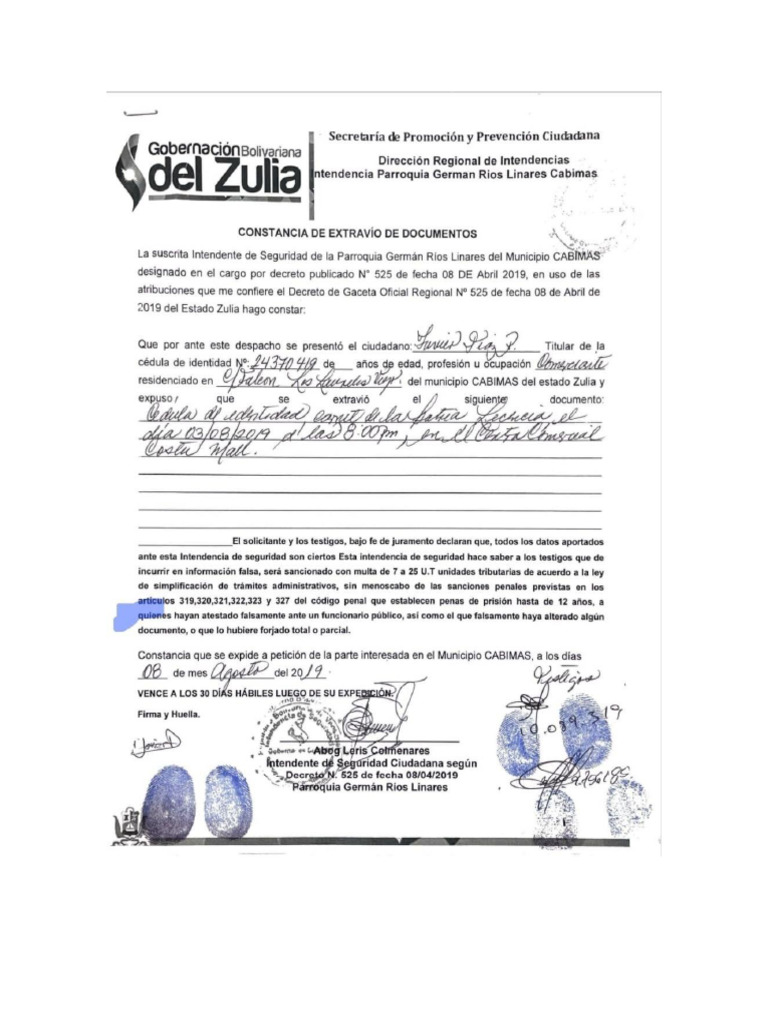 Certificate of Lost Documents Traslated | PDF