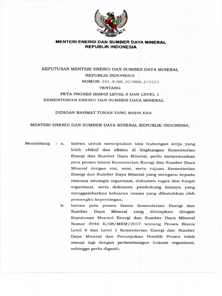 Kepmen Esdm No. 201.K_hk.02-Mem.s-2021 - Peta Level 0 &1 Kesdm | PDF