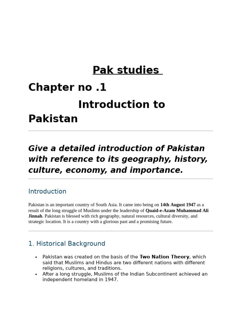 Introduction to Pakistan's Geography and Culture | PDF | Pakistan ...