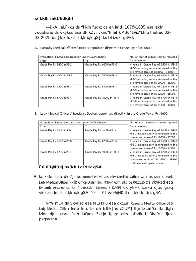 DACP Promotion Guidelines for Medical Officers | PDF