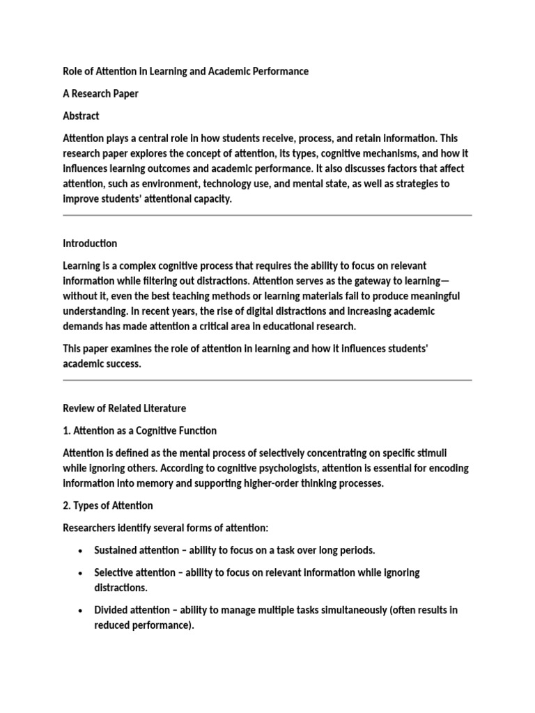 Impact of Attention on Learning Success | PDF | Attention | Learning