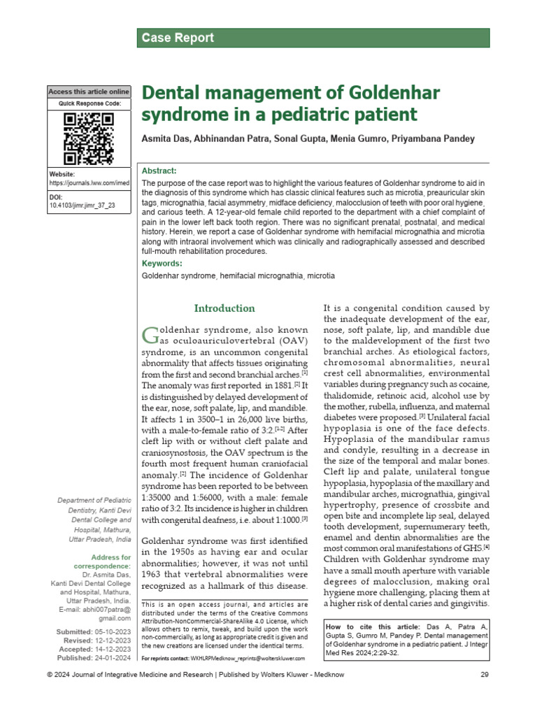 Dental Care for Goldenhar Syndrome in Kids | PDF | Orthodontics | Dentistry