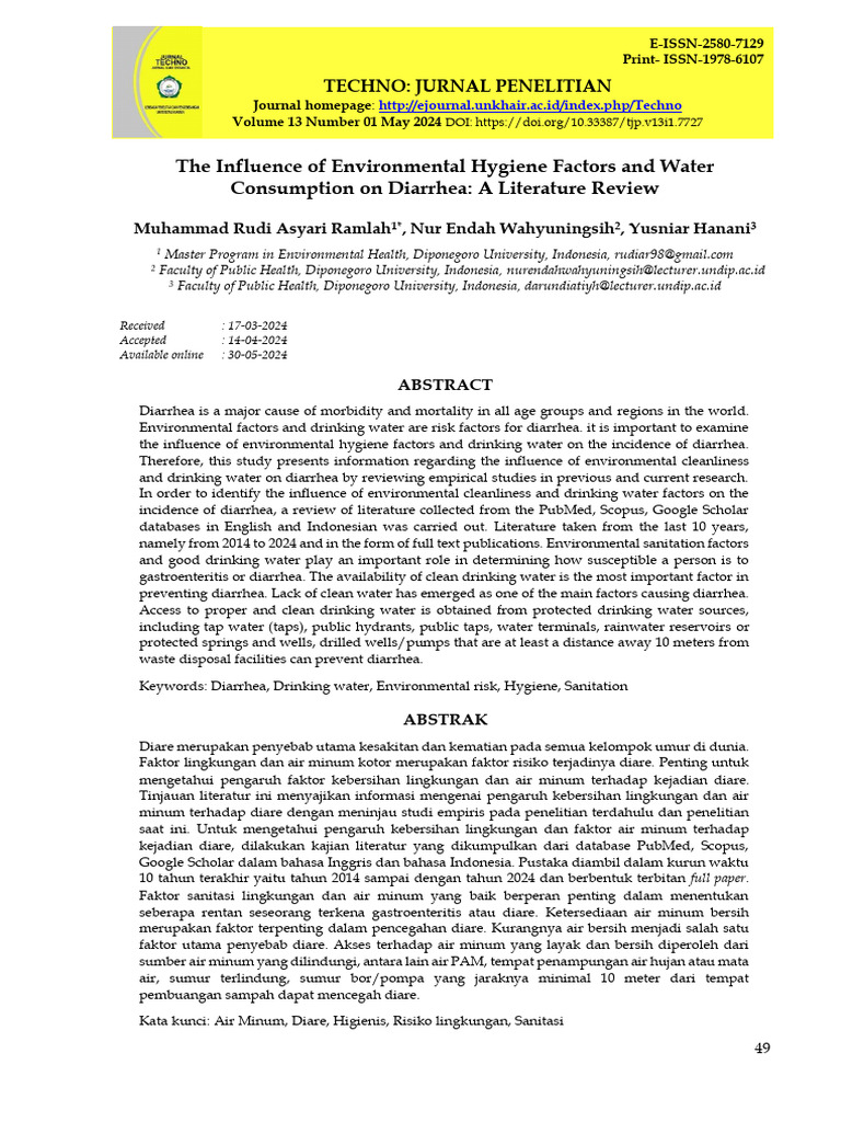 The Influence of Environmental Hygiene Factors And | PDF | Diarrhea ...