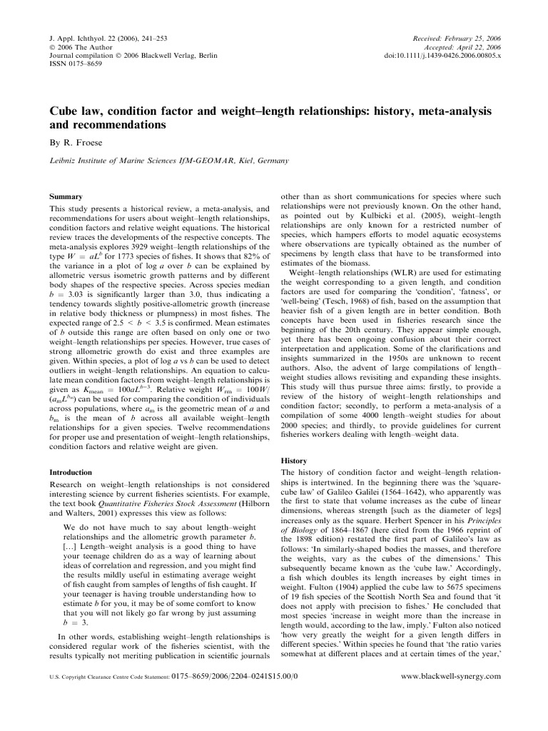 Cube Law Condition Factor and Weight Len | PDF
