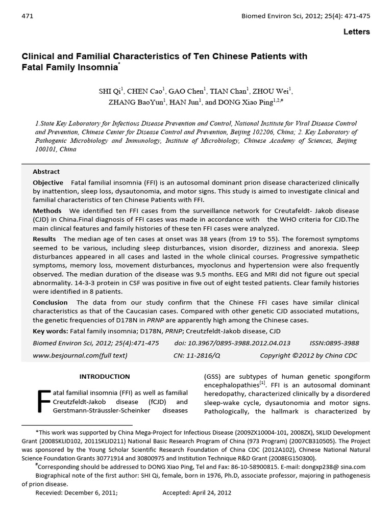 Fatal Familial Insomnia in Chinese Population | PDF | Diseases And ...