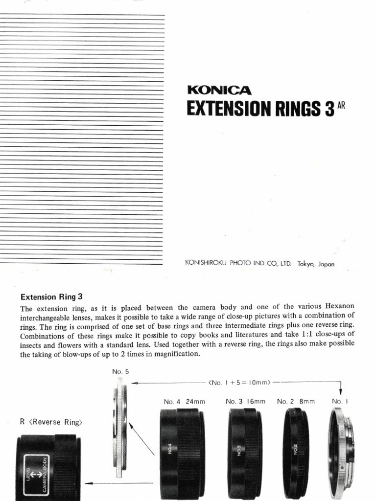Konica Extension Rings Manual | PDF