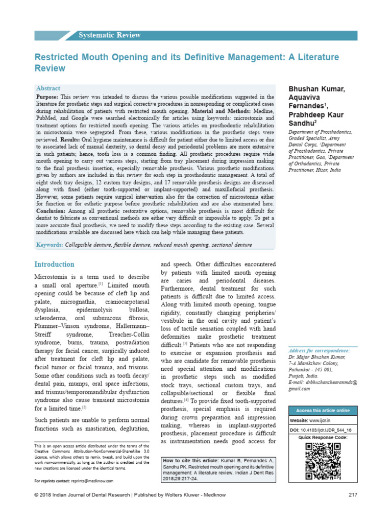 Restricted Mouth Opening and Its Definitive.19 | PDF | Dentures ...