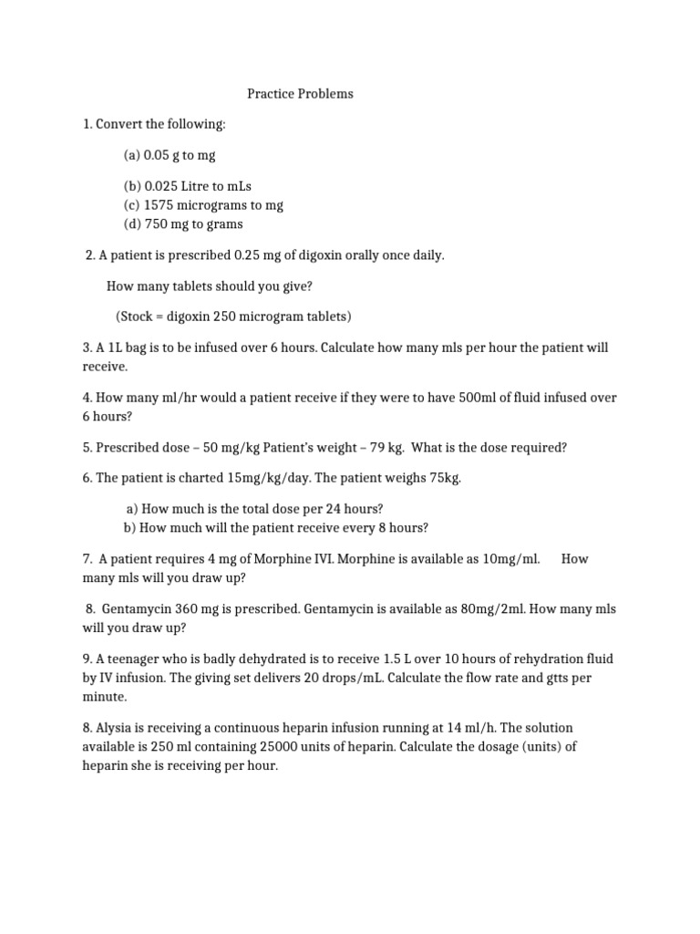 Medication Dosage Calculation Practice | PDF