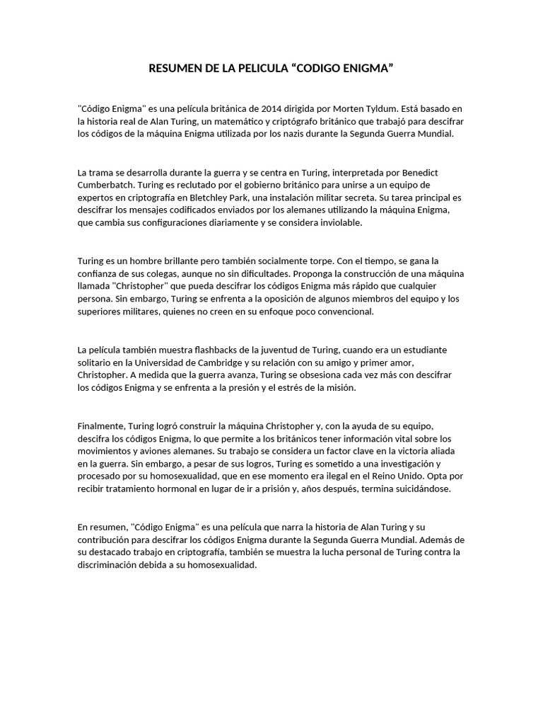 Resumen de La Pelicula Codigo Enigma | PDF