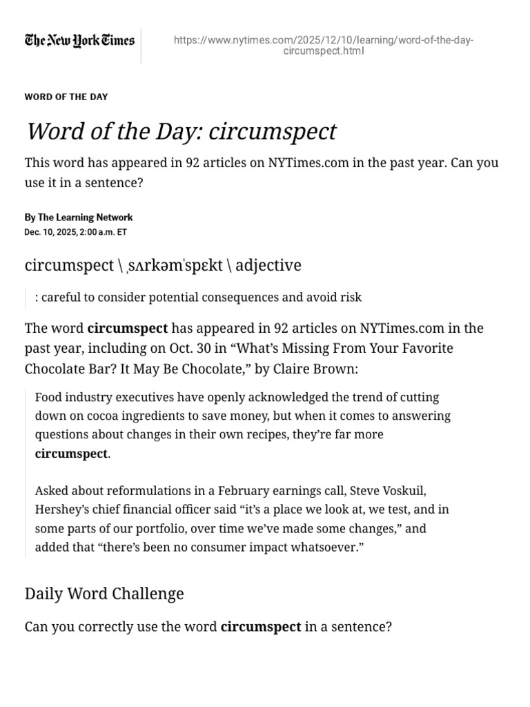 Word of the Day_ Circumspect - The New York Times | PDF