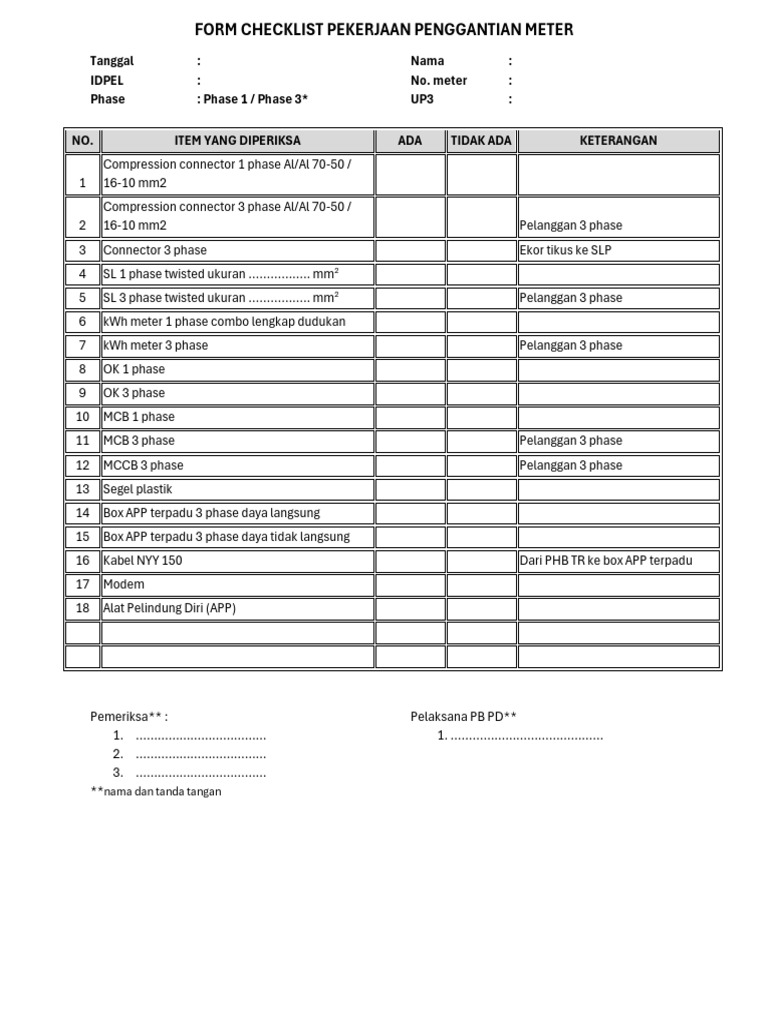 Form Checklist Ganmet | PDF