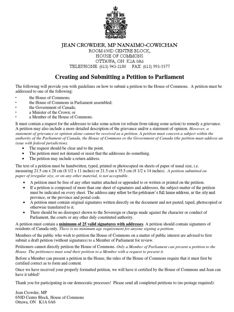 Creating and Submitting A Petition To Parliament | PDF | Member Of ...