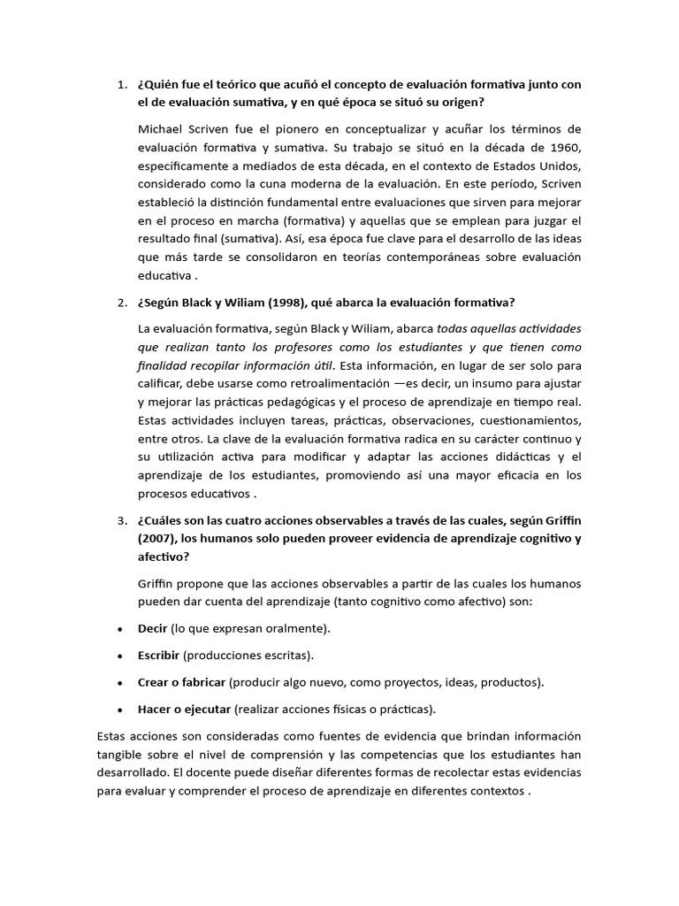 Preguntas .Evaluacion Formativa . | PDF | Evaluación | Aprendizaje