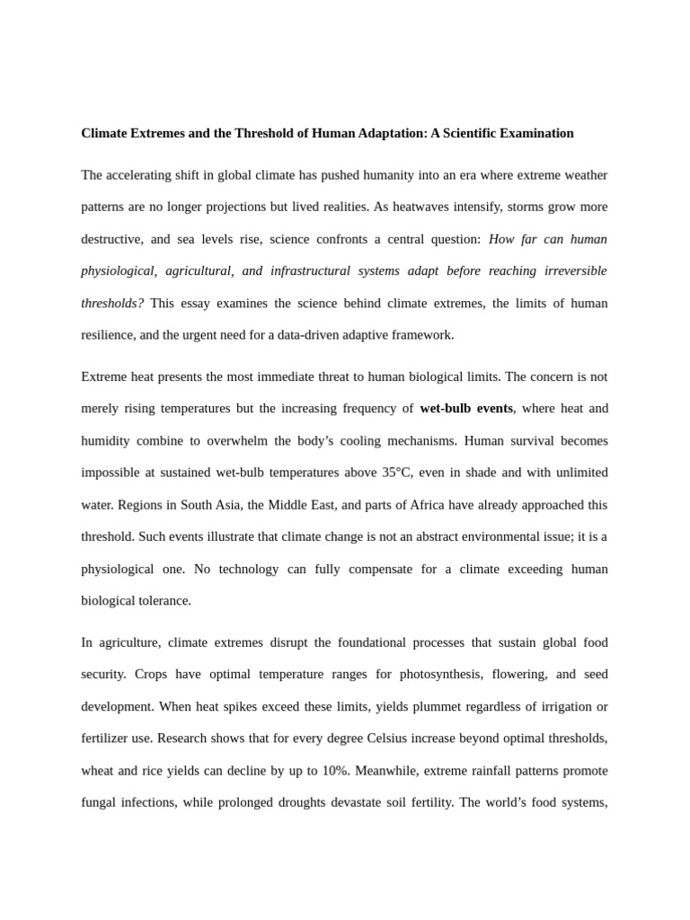 Climate Extremes and The Threshold of Human Adaptation | PDF | Heat ...