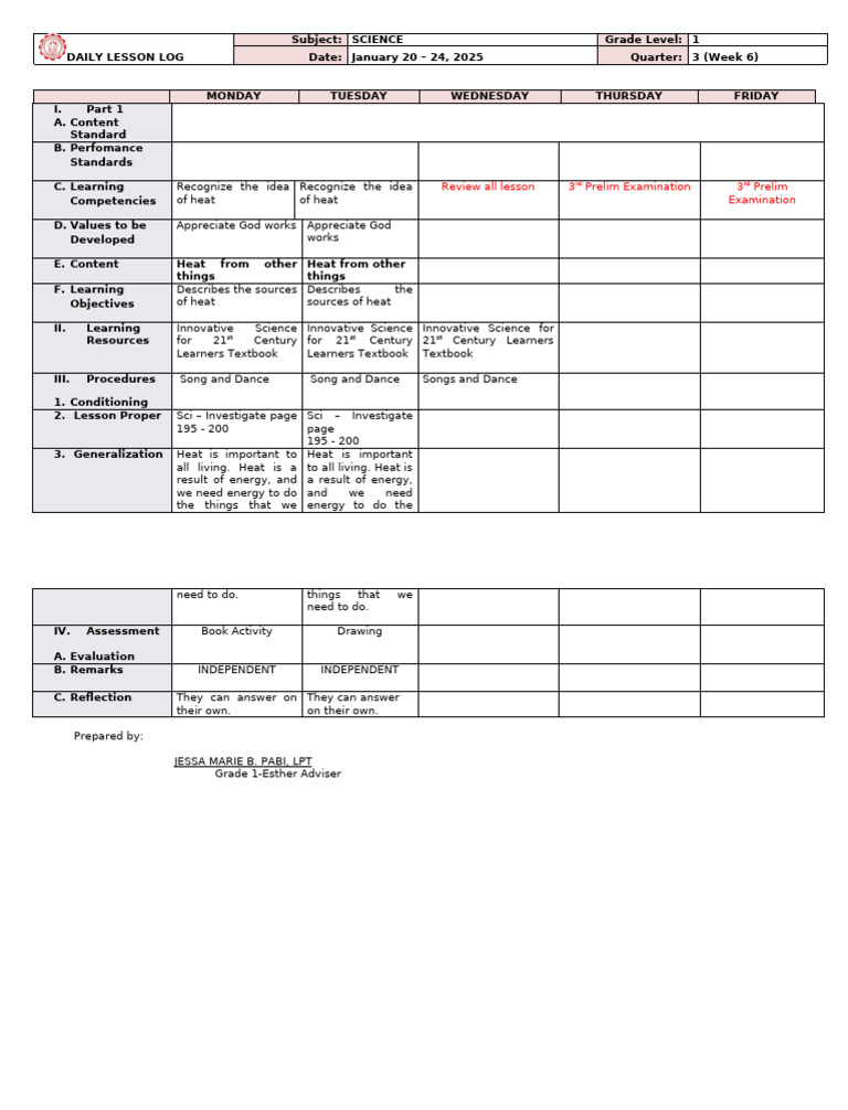 Science Weekly Log Week6 | PDF