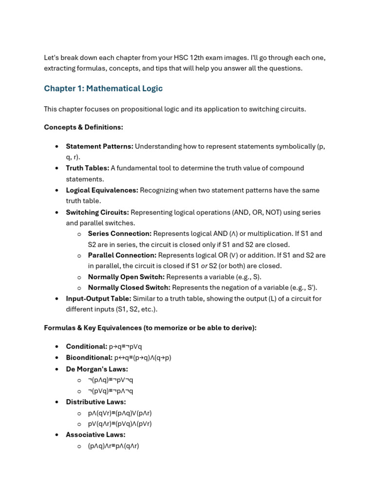HSC 12th Exam Study Guide: Logic & Matrices | PDF | Matrix (Mathematics ...