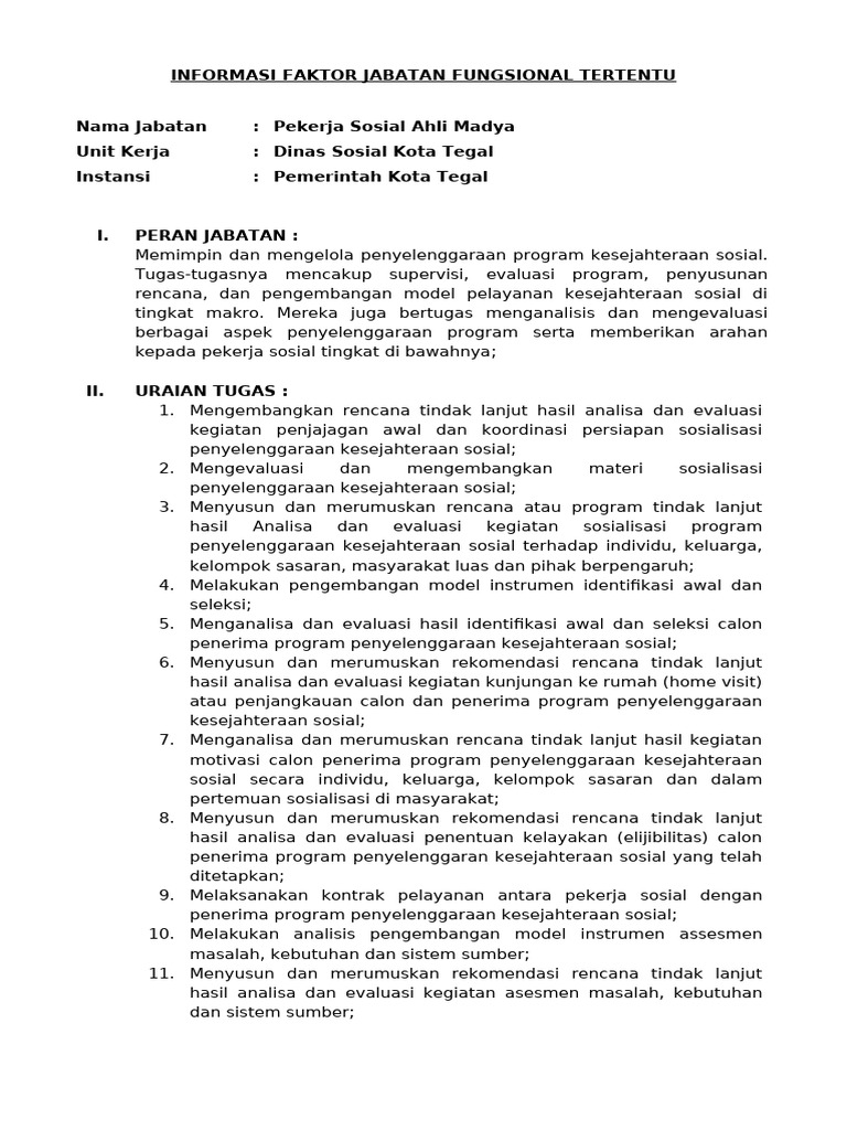 Form Infofak JF Pekerja Sosial Madya | PDF