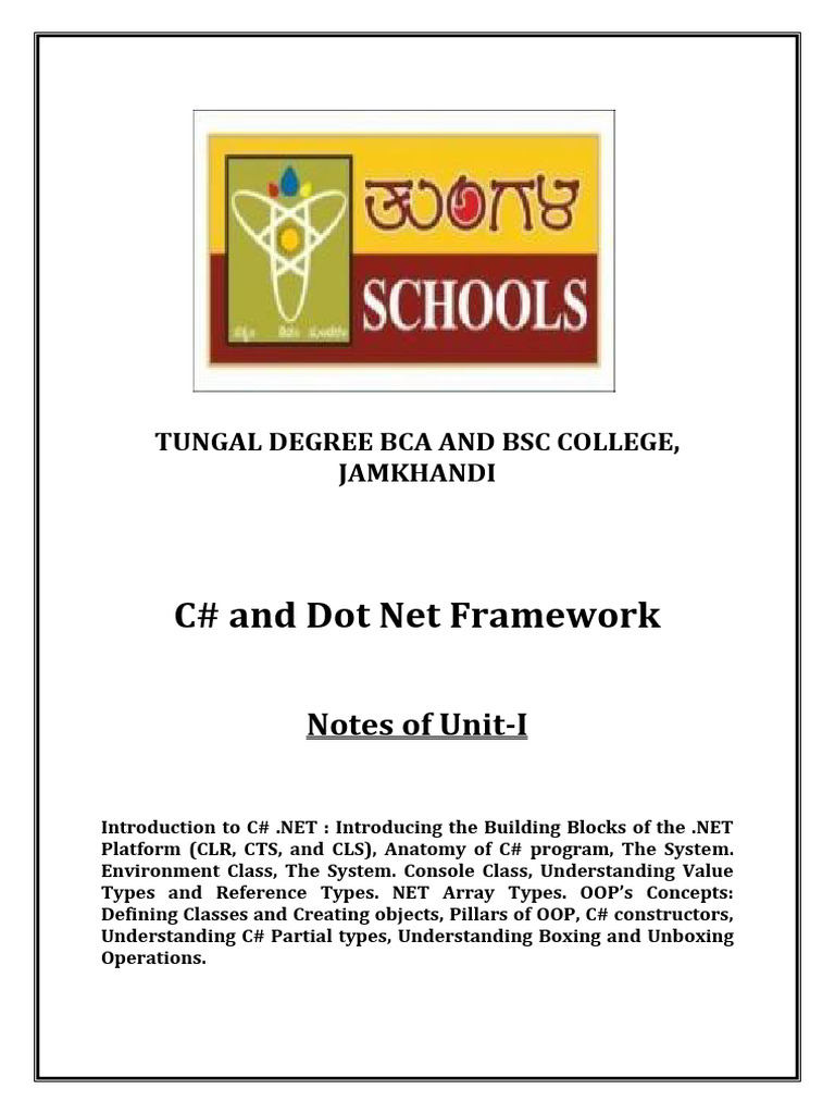 C# .NET Framework Unit-I Notes | PDF | C Sharp (Programming Language ...