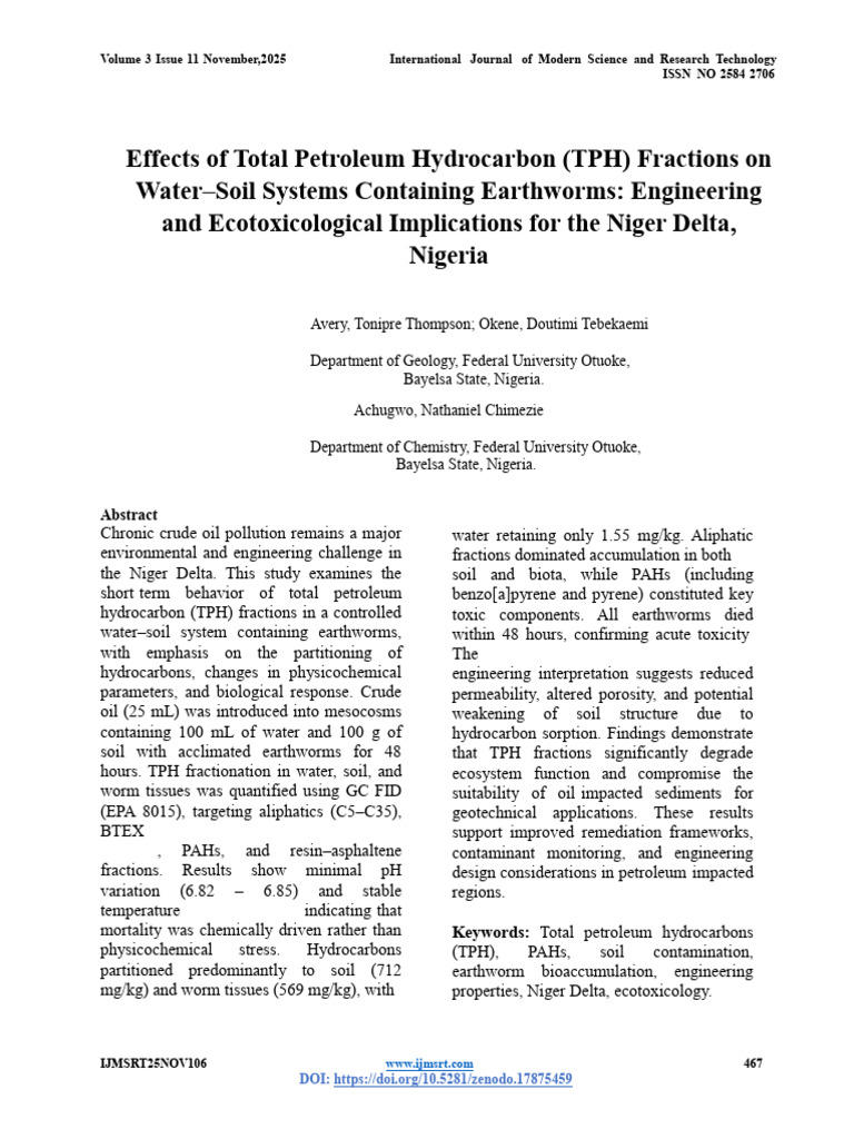 TPH Effects on Niger Delta Ecosystems | PDF | Polycyclic Aromatic ...