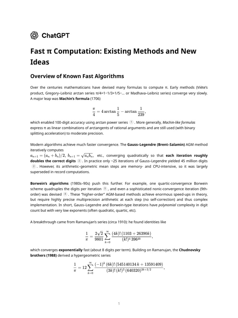 Fast π Computation - Existing Methods and New Ideas | PDF | Pi | Monte ...