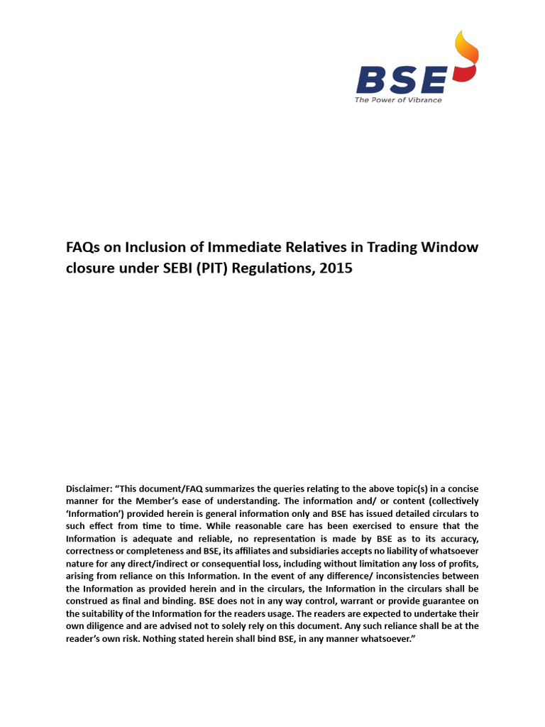 FAQs on Immediate Relatives_Trading Window | PDF | Securities (Finance ...