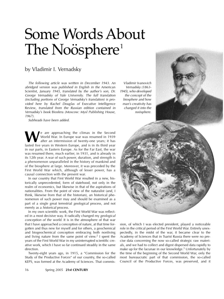 Vernadsky The Noosphere | PDF | Evolution | Science
