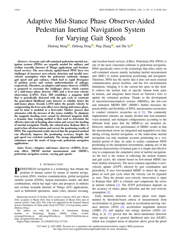 Adaptive Mid-Stance Phase Observer-Aided Pedestrian Inertial Navigation ...