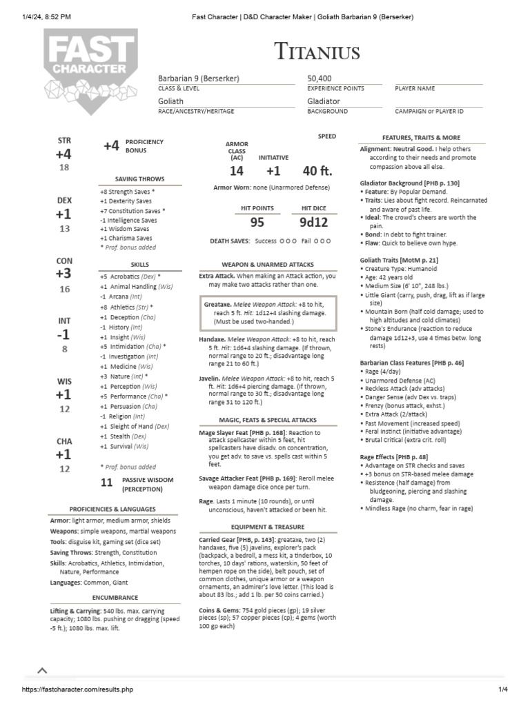 Titanius _ D&D Character Maker _ Goliath Barbarian 9 (Berserker) | PDF