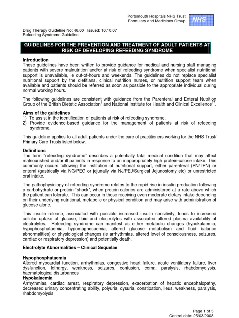 Refeeding Syndrome Guideline | PDF | Sepsis | Malnutrition