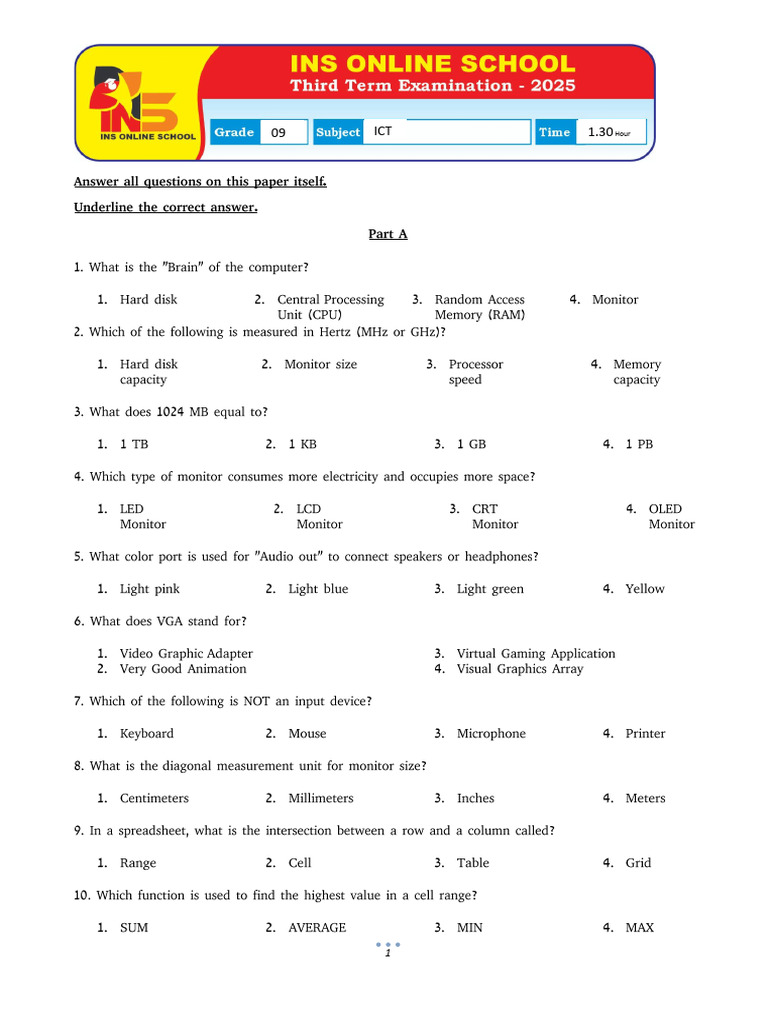 Computer Basics and ICT Concepts Quiz | PDF