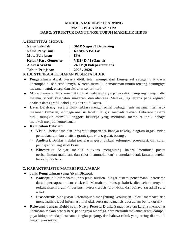 Modul Ajar Deep Learning IPA Kelas VIII | PDF