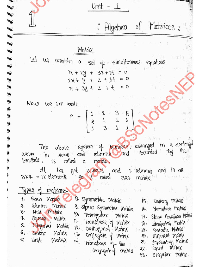 B Sc 2nd Sem Math Complete Notes Part a Matrix and Differential | PDF
