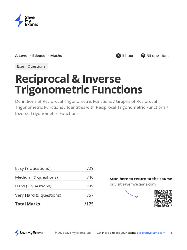 Reciprocal and Inverse Trigonometric Functions QP | PDF | Trigonometric ...