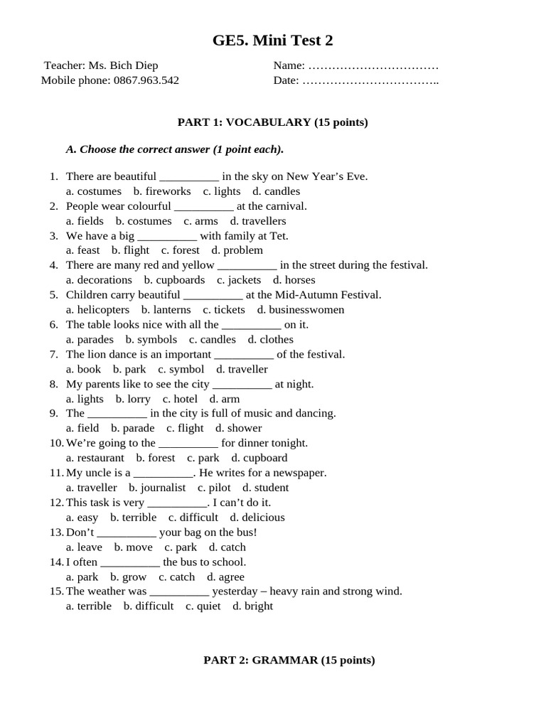 GE5. Unit 3. Mini Test 2 | PDF