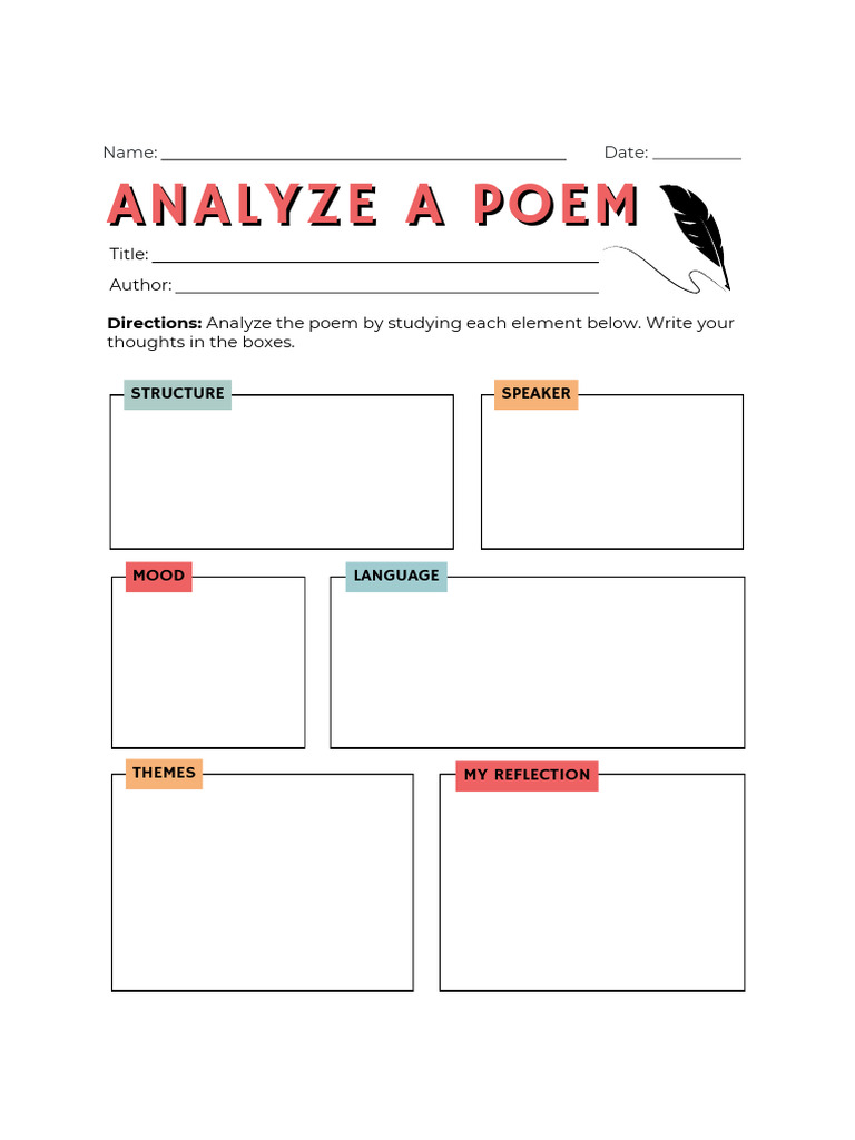 Poetry Analysis Education Worksheet in Colorful Modern Style | PDF