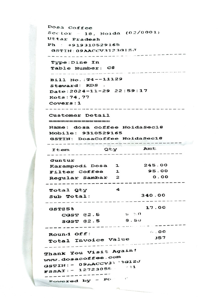 Dinner Receipt | PDF